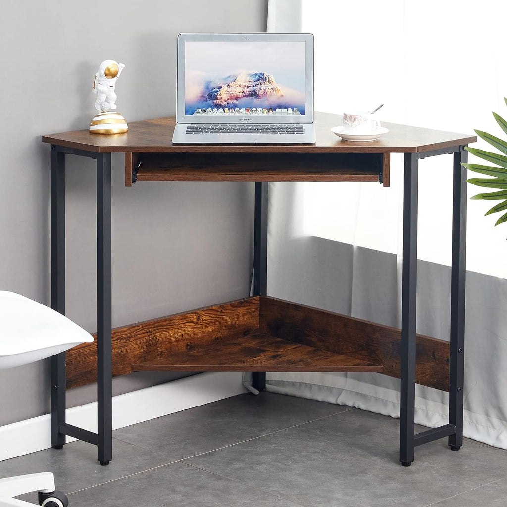 Triangle Corner Desk - Smooth Keyboard Tray Storage Shelves Computer C ...